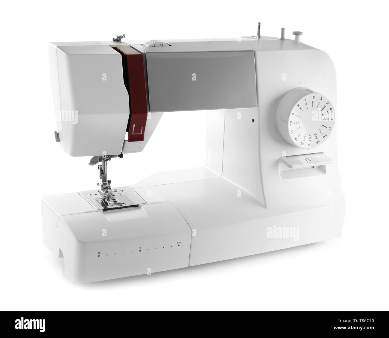 Modern sewing machine on white background Stock Photo - Alamy