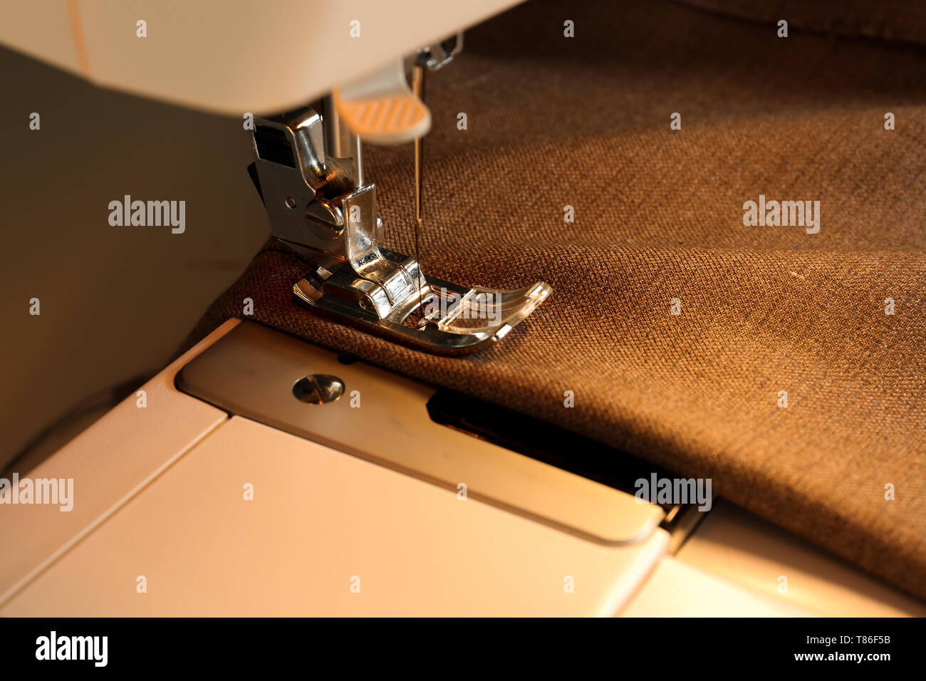 Sewing machine with fabric, closeup Stock Photo - Alamy
