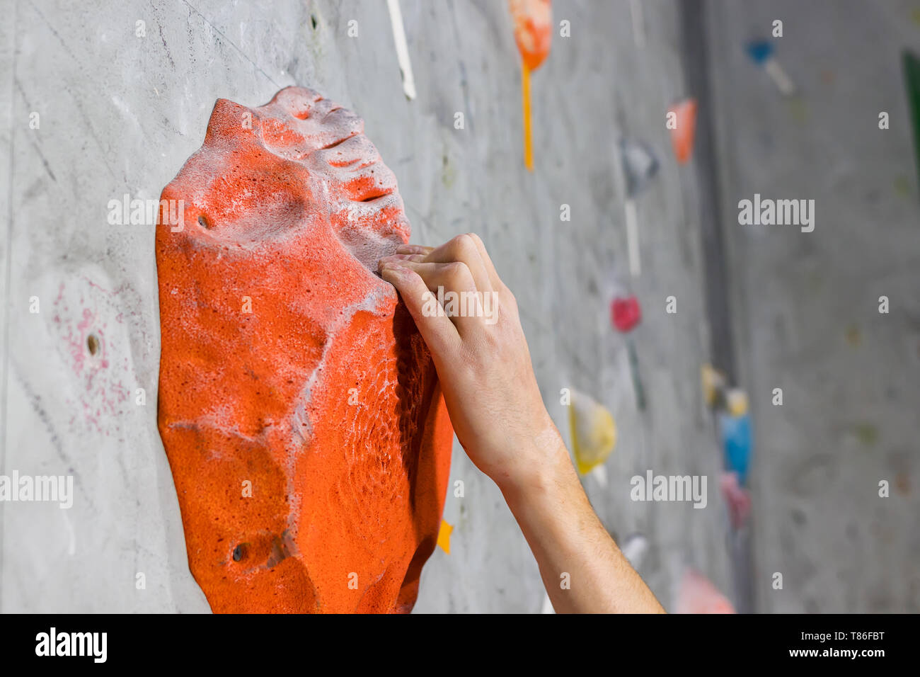 white man's hand is holding on the climbing wall Stock Photo - Alamy