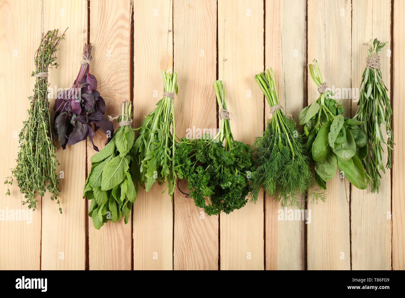 Bunches different aromatic herbs hi-res stock photography and images ...