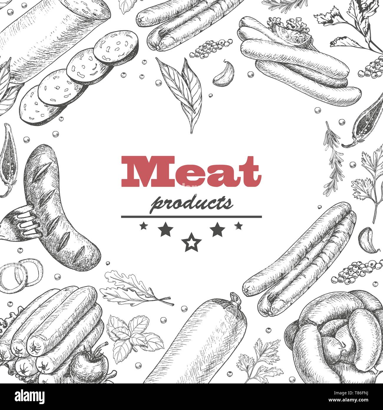 Vector background with meat products. Vector illustration for your ...
