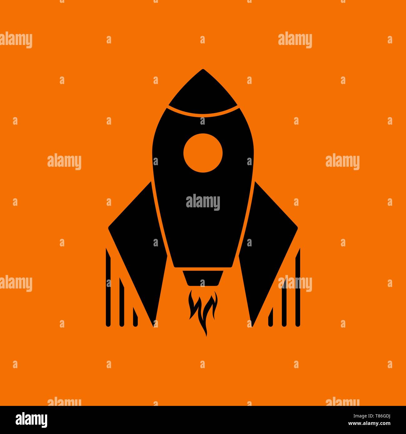 Startup Rocket Icon. Black on Orange Background. Vector Illustration ...