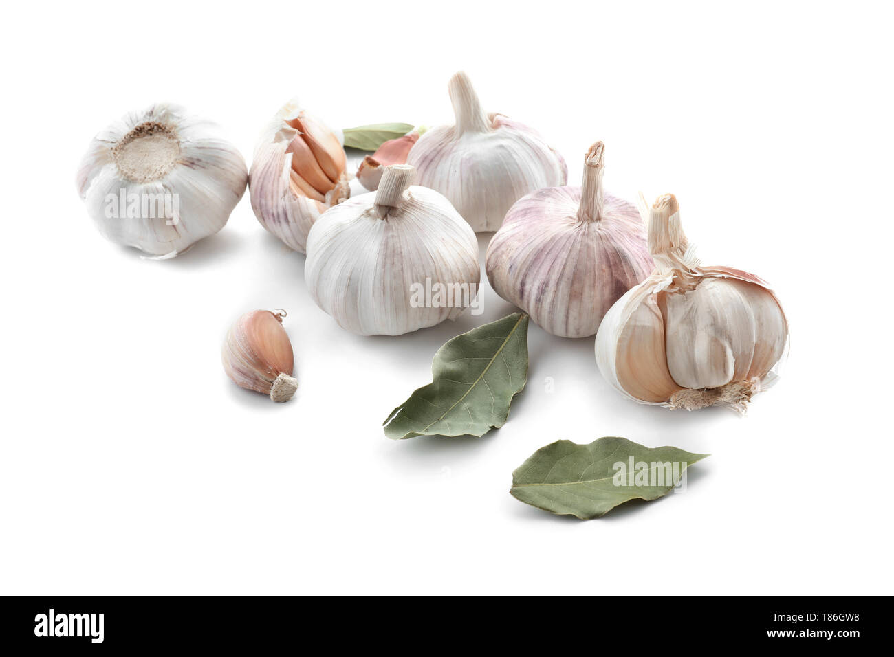 Fresh garlic on white background Stock Photo - Alamy