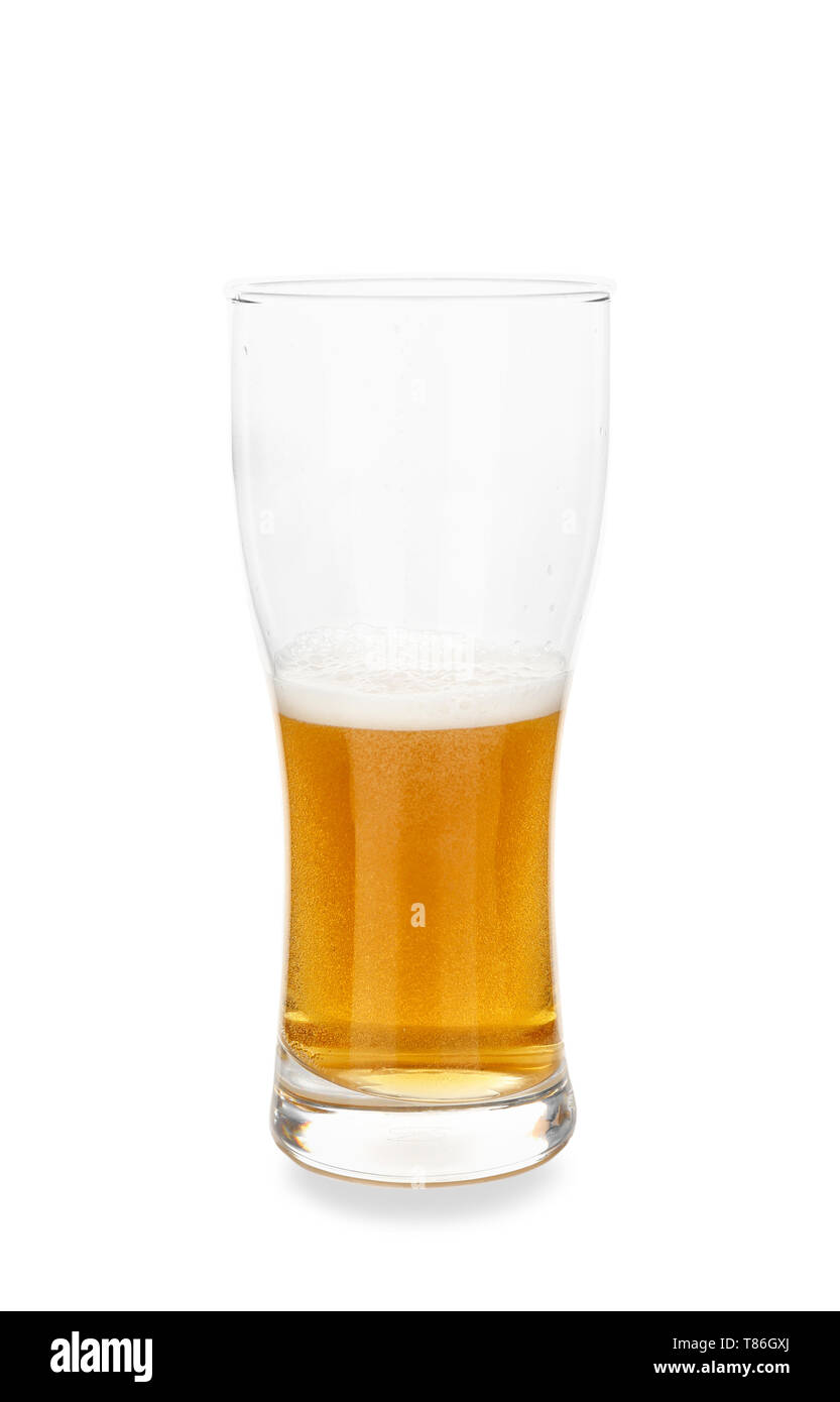 Half-filled glass of cold beer on white background Stock Photo - Alamy