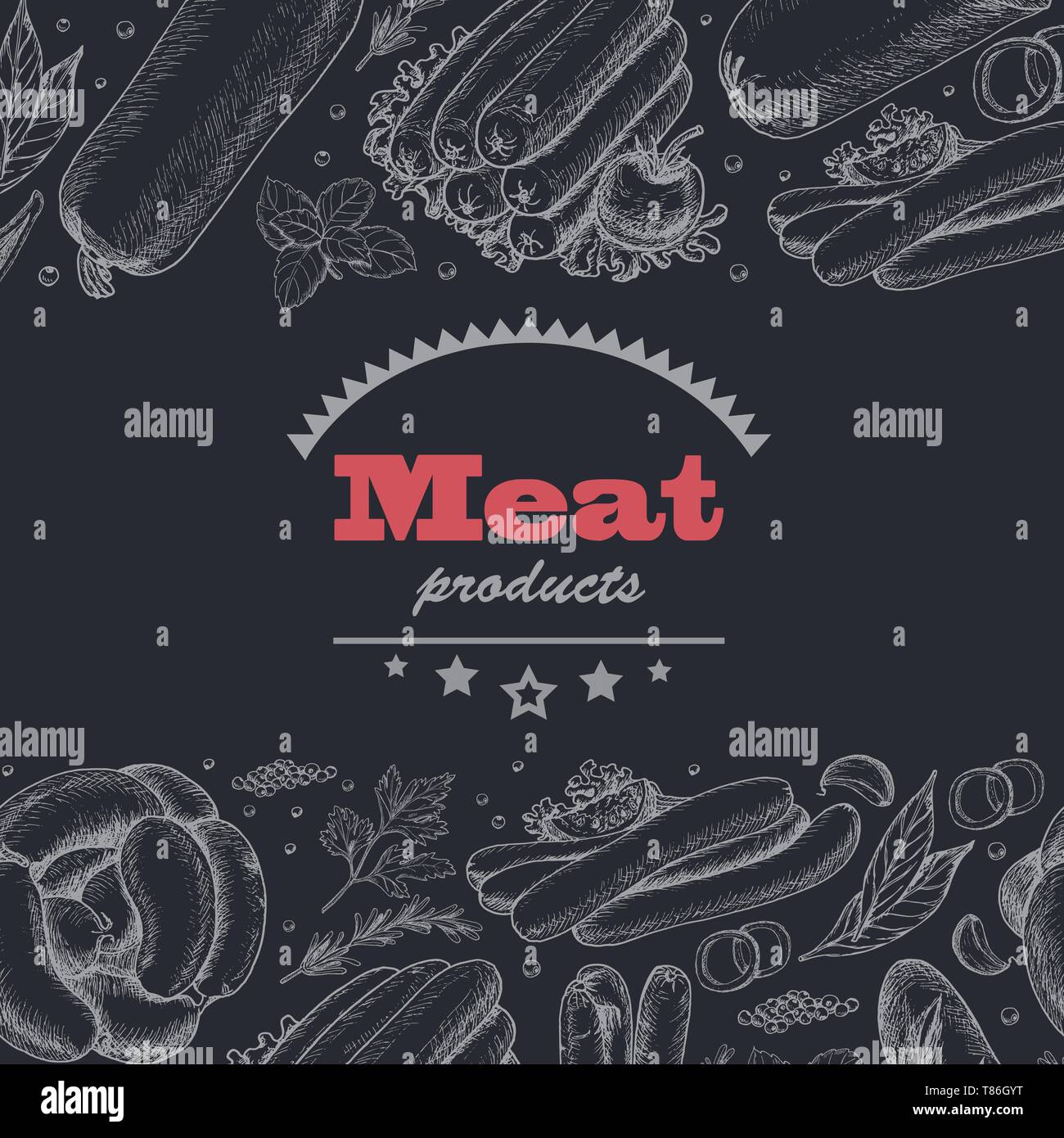 Horizontal background with meat products. Vector illustration for your ...