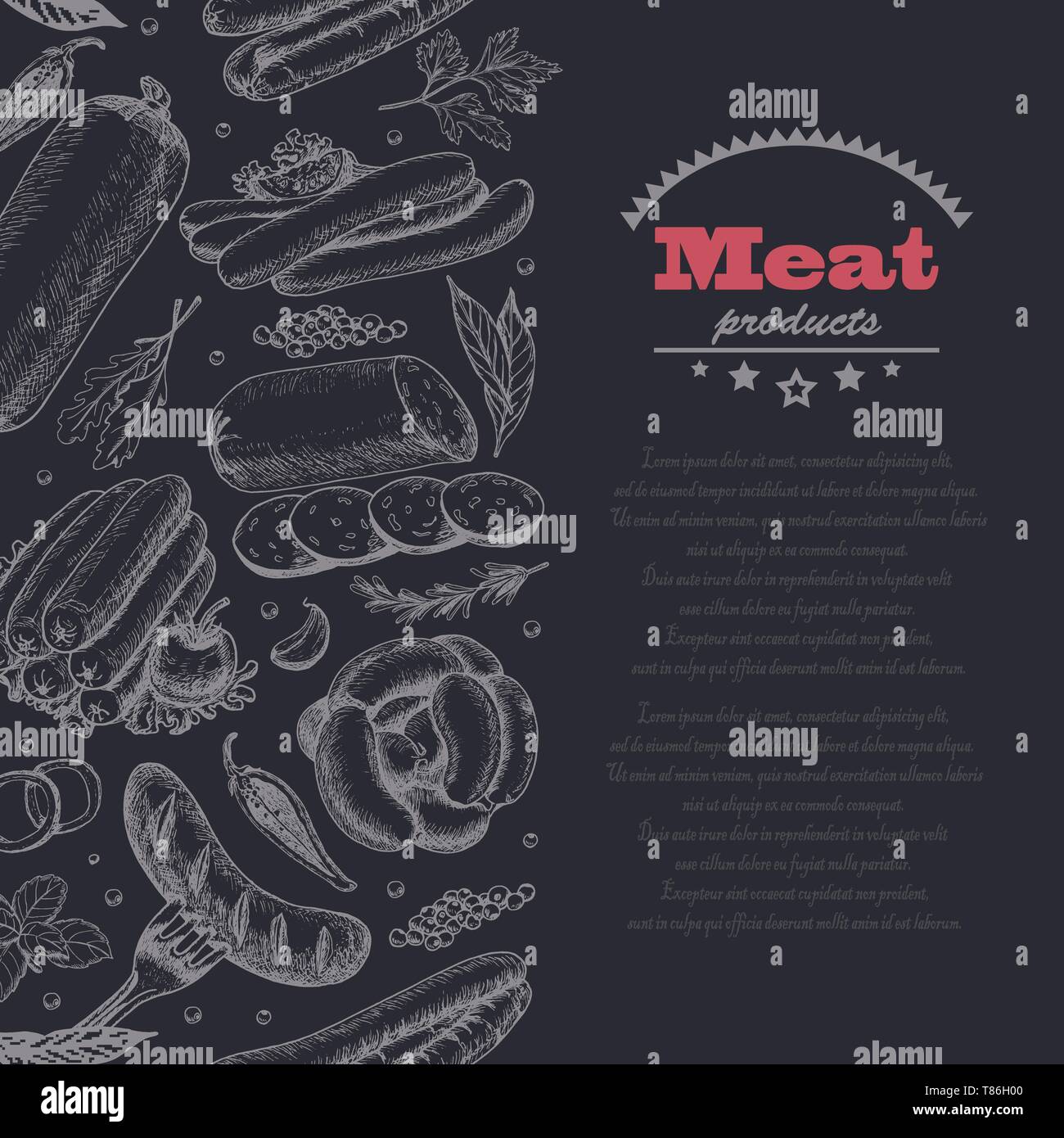 Vertical seamless vector background with meat products. Vector ...