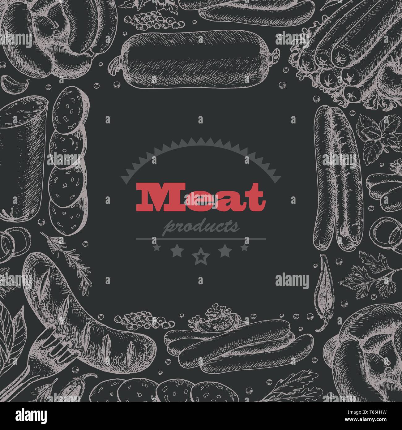 Vector background with meat products. Vector illustration for your ...