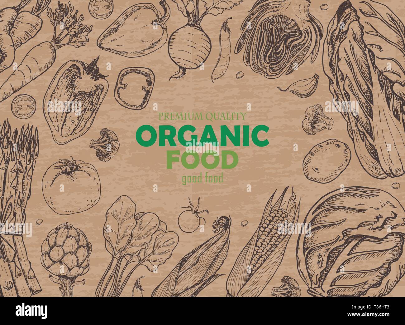 Horizontal background with different vegetables. Organic food. Vector ...