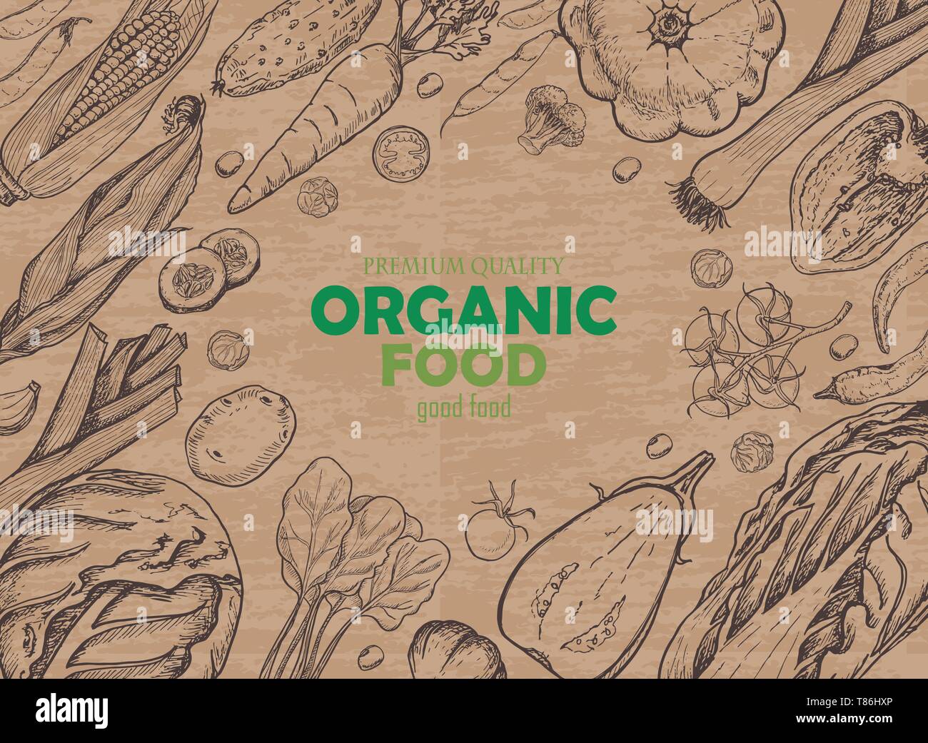 Horizontal background with different vegetables. Organic food. Vector ...