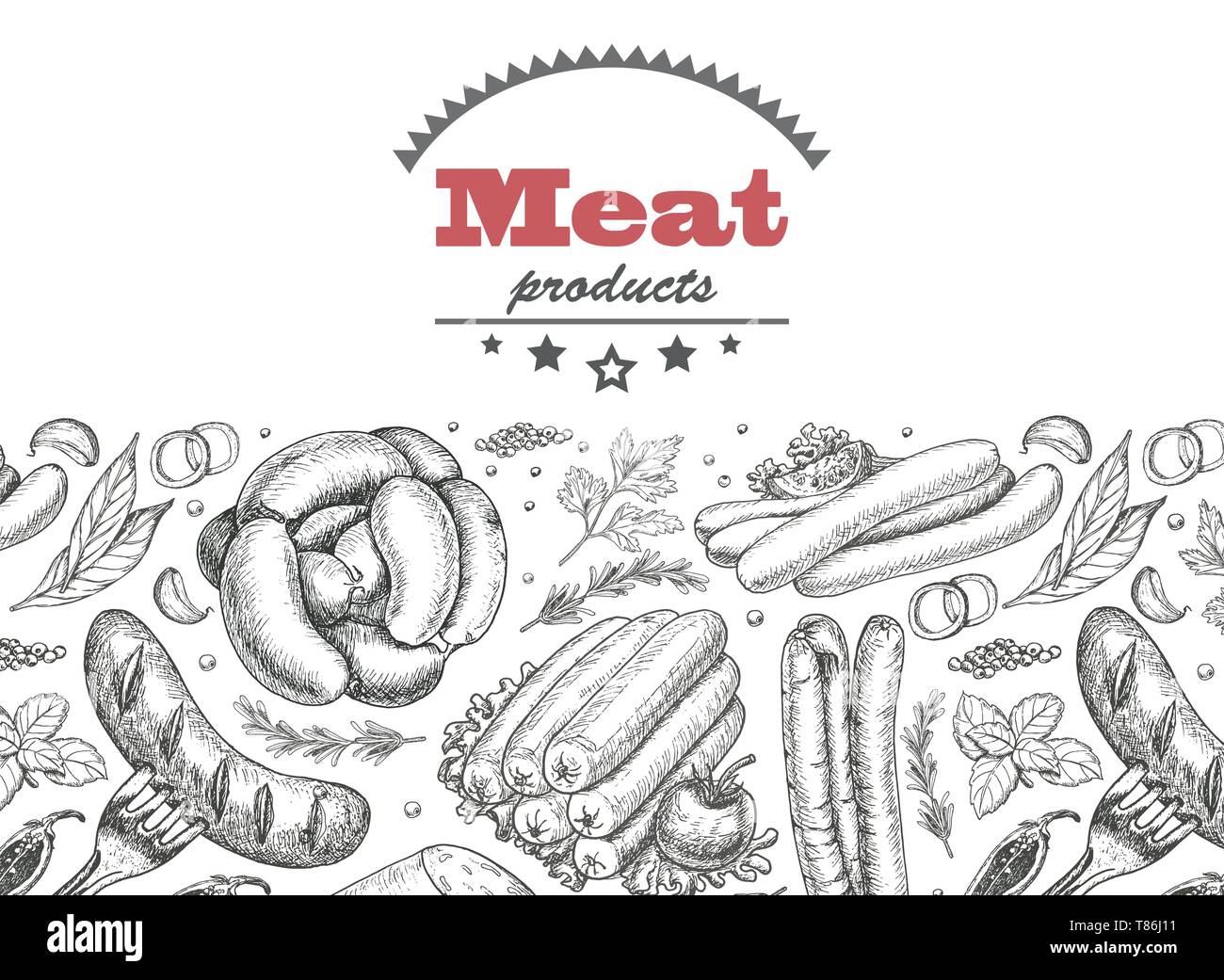 Horizontal seamless background with meat products. Vector illustration ...