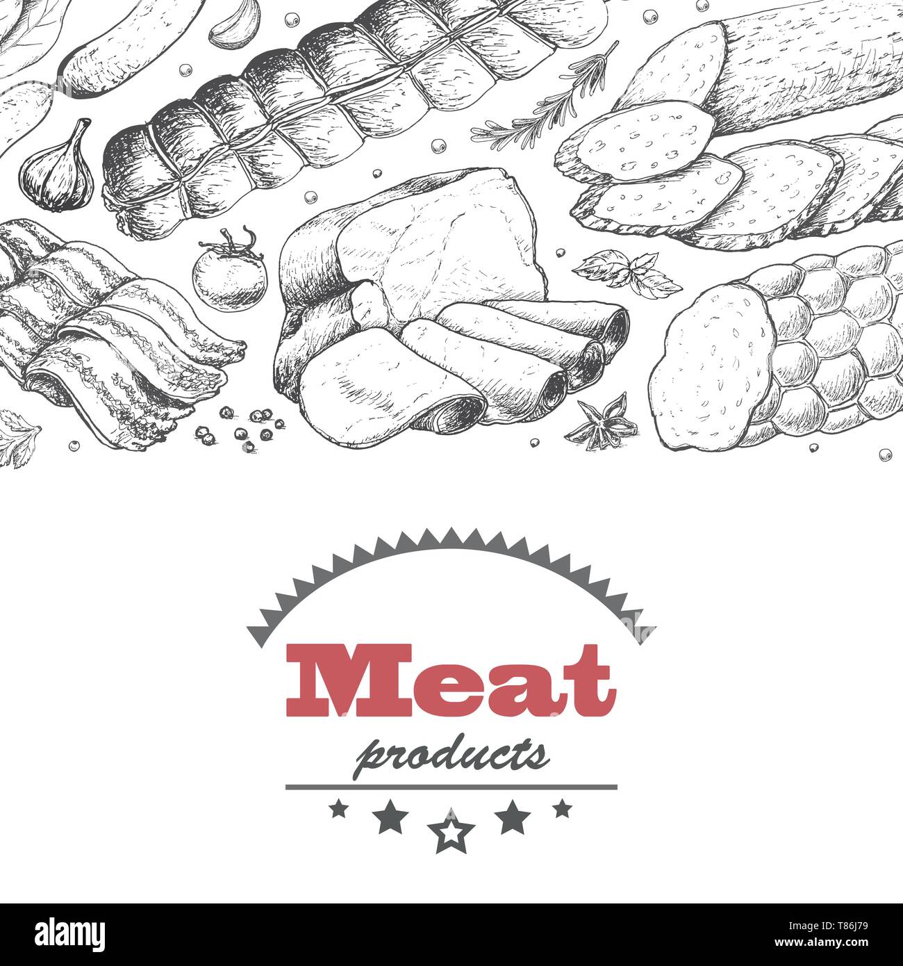 Vector background with meat products. Vector illustration for your ...