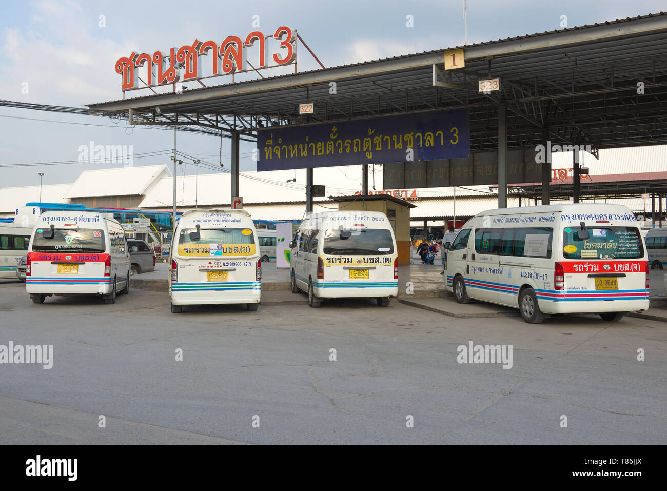 BANGKOK, THAILAND - DECEMBER 14, 2018: Route intercity minibuses on the ...
