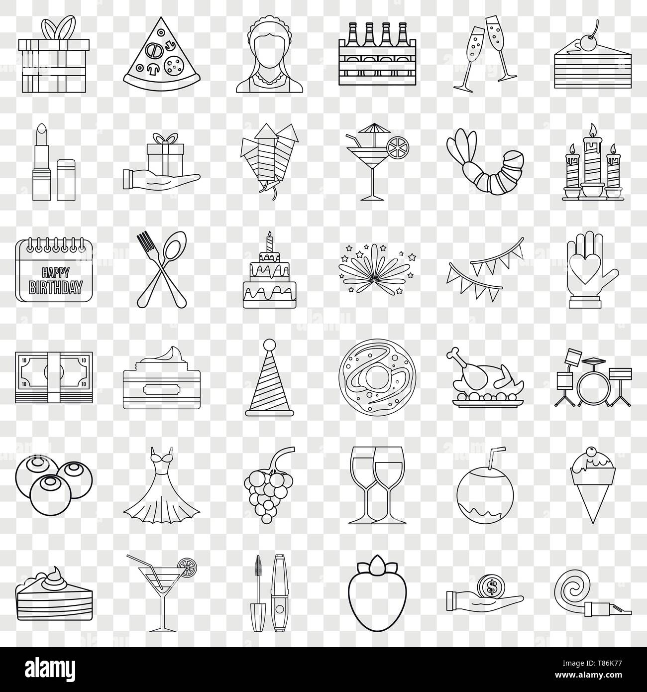 Birthday party icons set, outline style Stock Vector Image & Art - Alamy