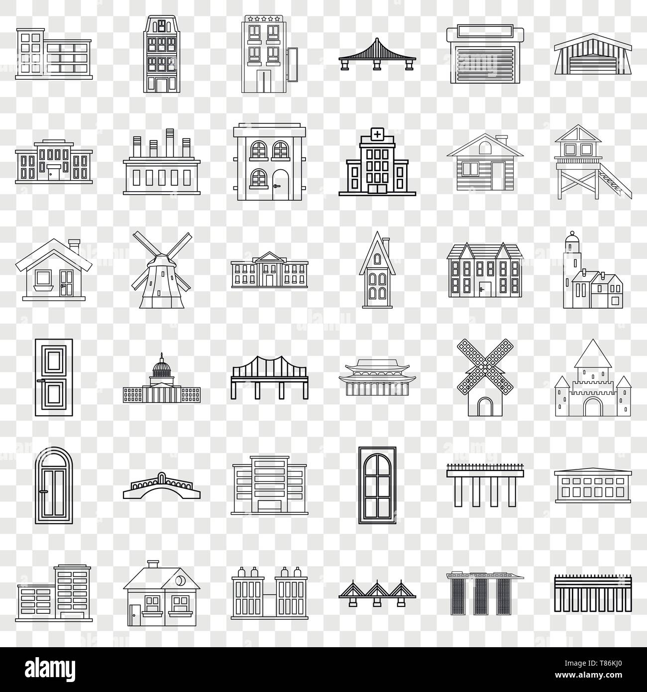 Building icons set, outline style Stock Vector Image & Art - Alamy