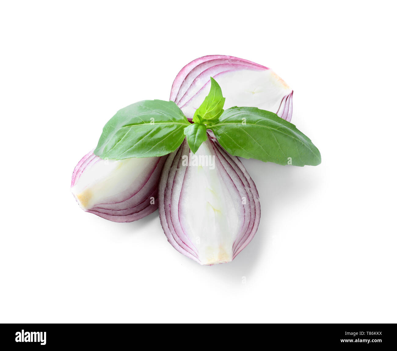 Fresh onion with basil on white background Stock Photo - Alamy