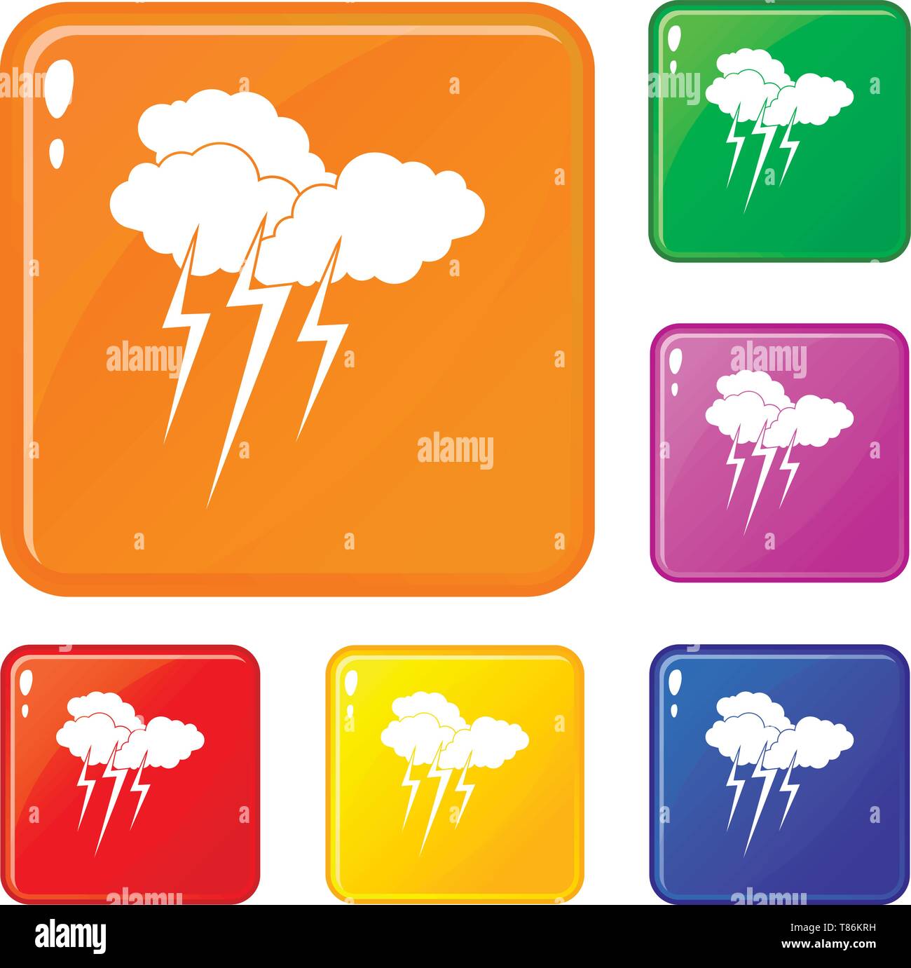 Cloud with lightnings icons set vector color Stock Vector Image & Art ...
