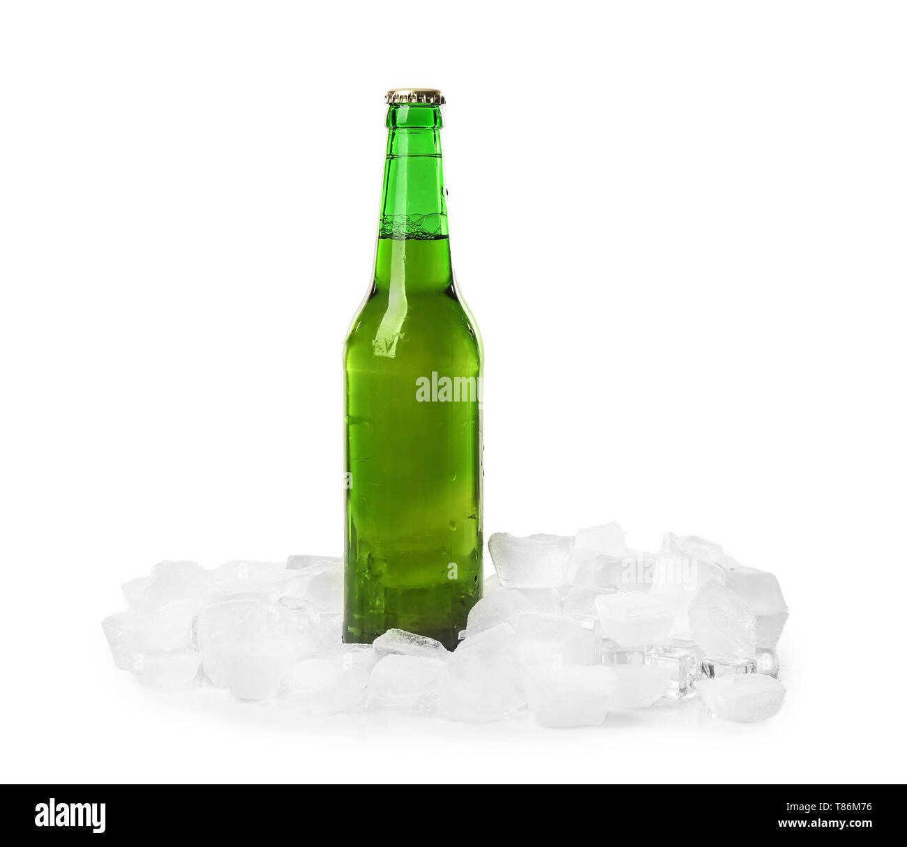 Bottle of beer in ice on white background Stock Photo - Alamy