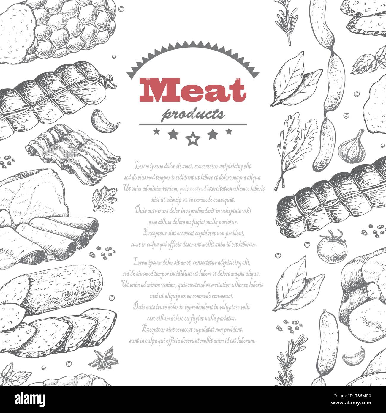 Vertical seamless vector background with meat products. Vector ...