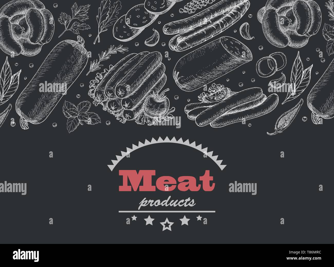 Horizontal background with meat products. Vector illustration for your ...