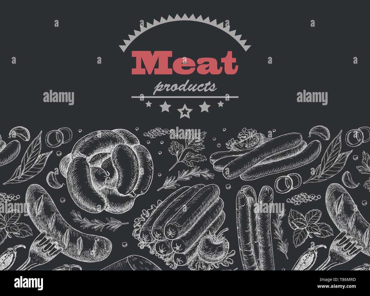 Horizontal background with meat products. Vector illustration for your ...