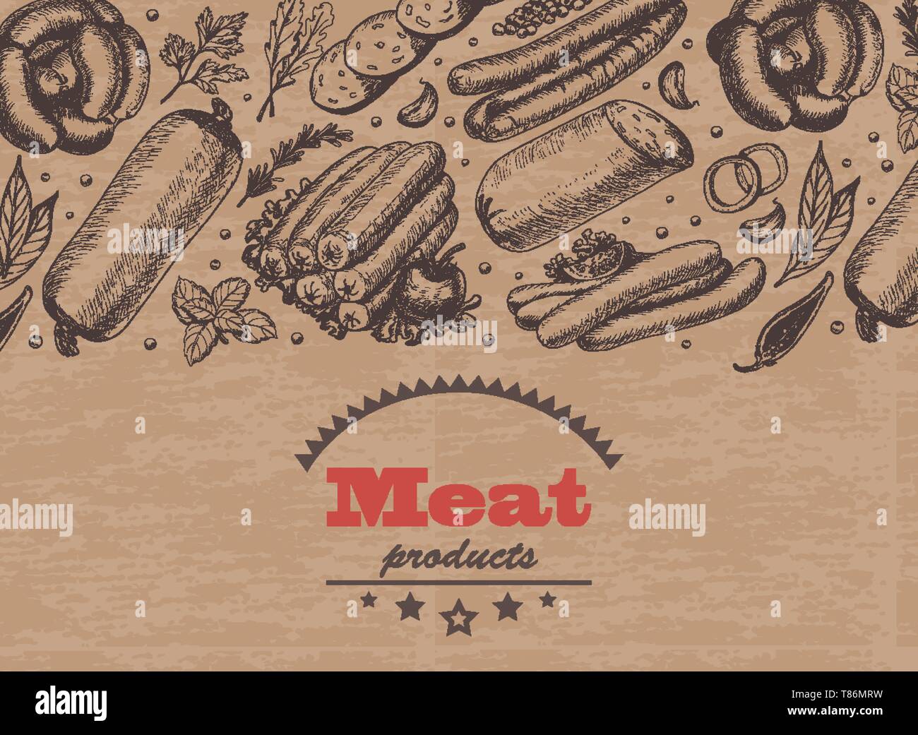 Horizontal background with meat products. Vector illustration for your ...