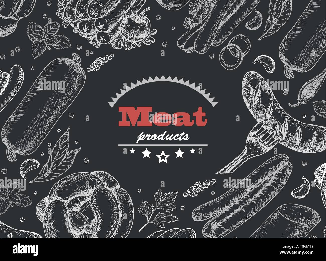 Horizontal background with meat products. Vector illustration for your ...