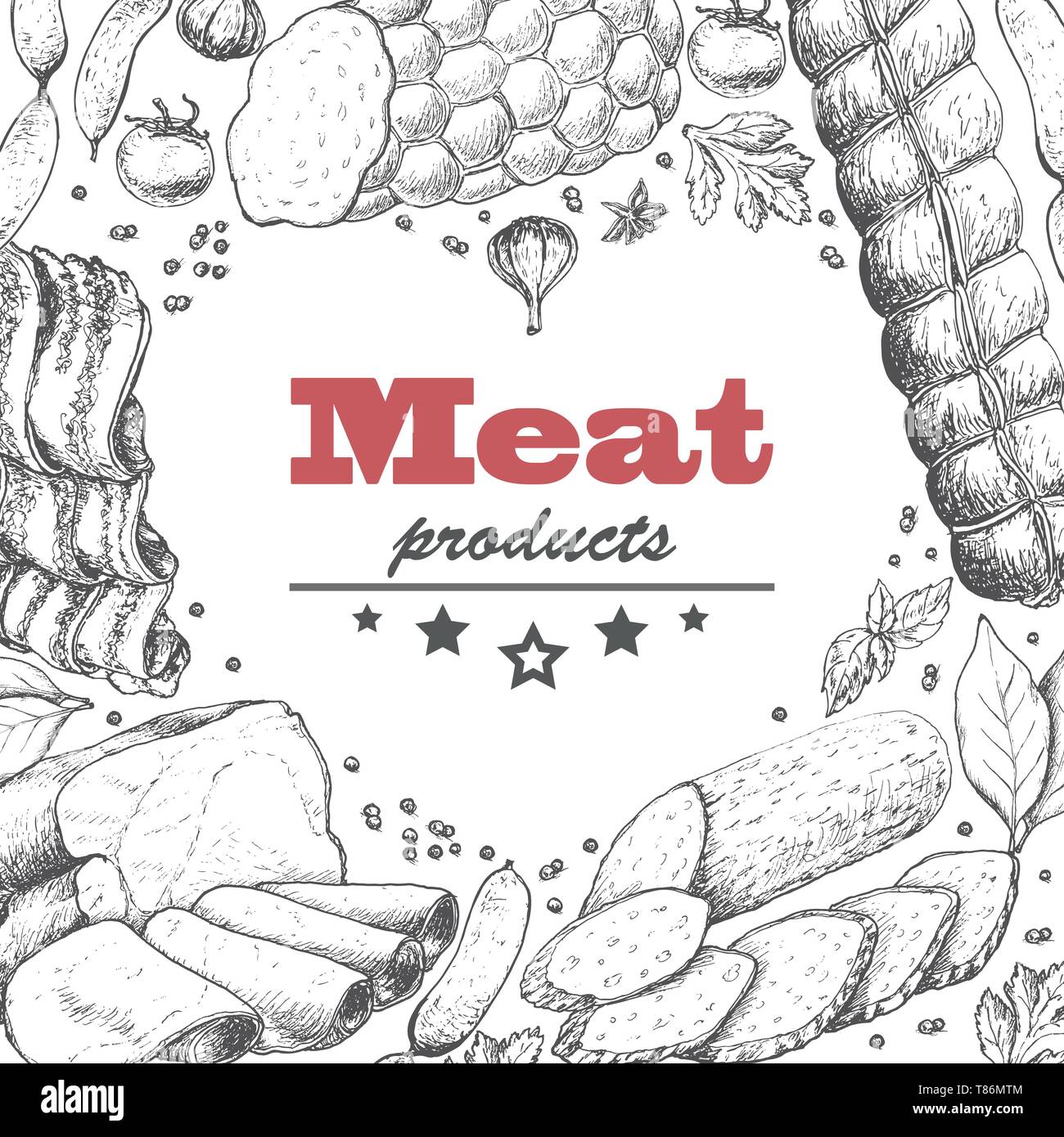 Vector background with meat products. Vector illustration for your ...