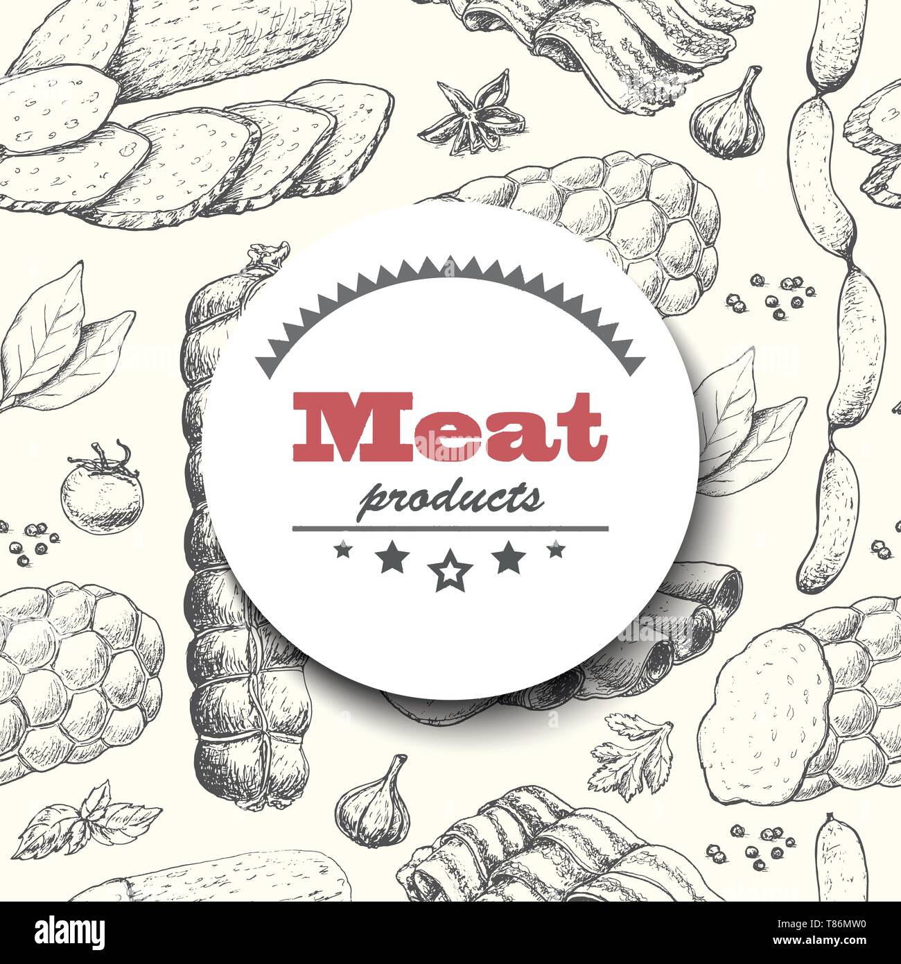 Vector background with meat products. Vector illustration for your ...