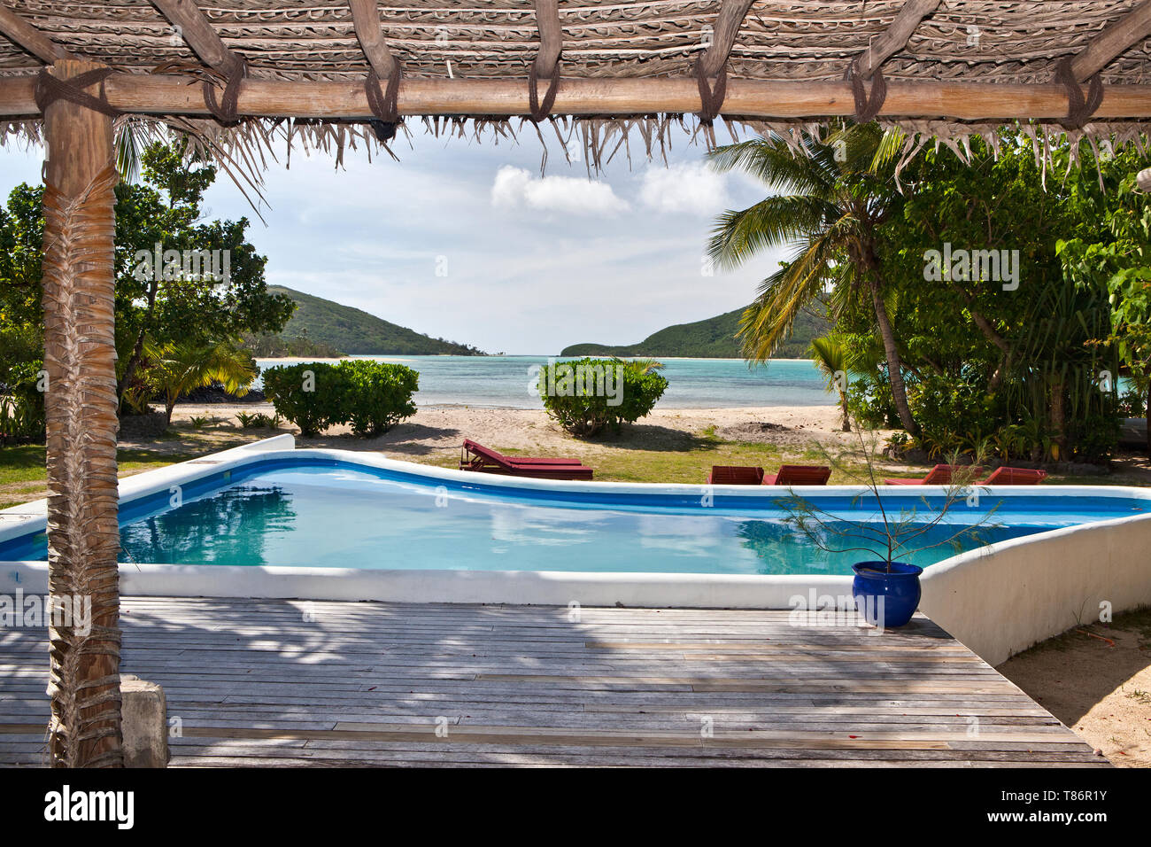 Covered Deck And Soaking Pool Stock Photo - Alamy