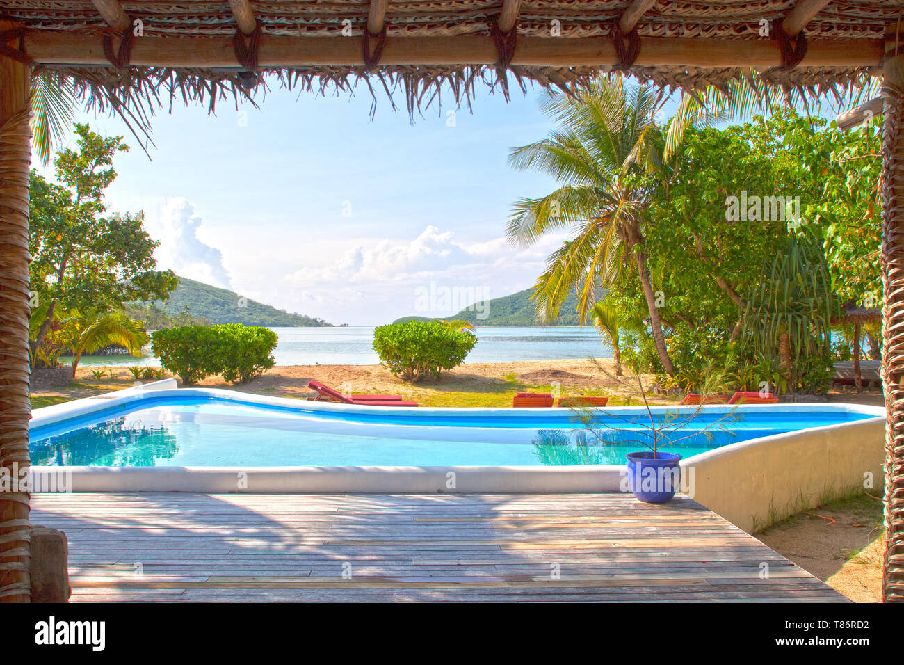 Covered Deck And Soaking Pool Stock Photo - Alamy