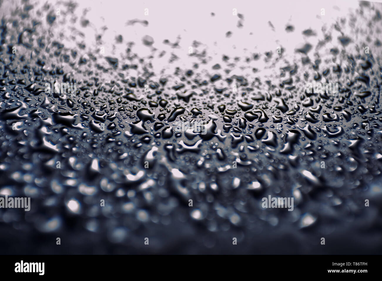 oil and water drops on black glass surface abstract background Stock ...