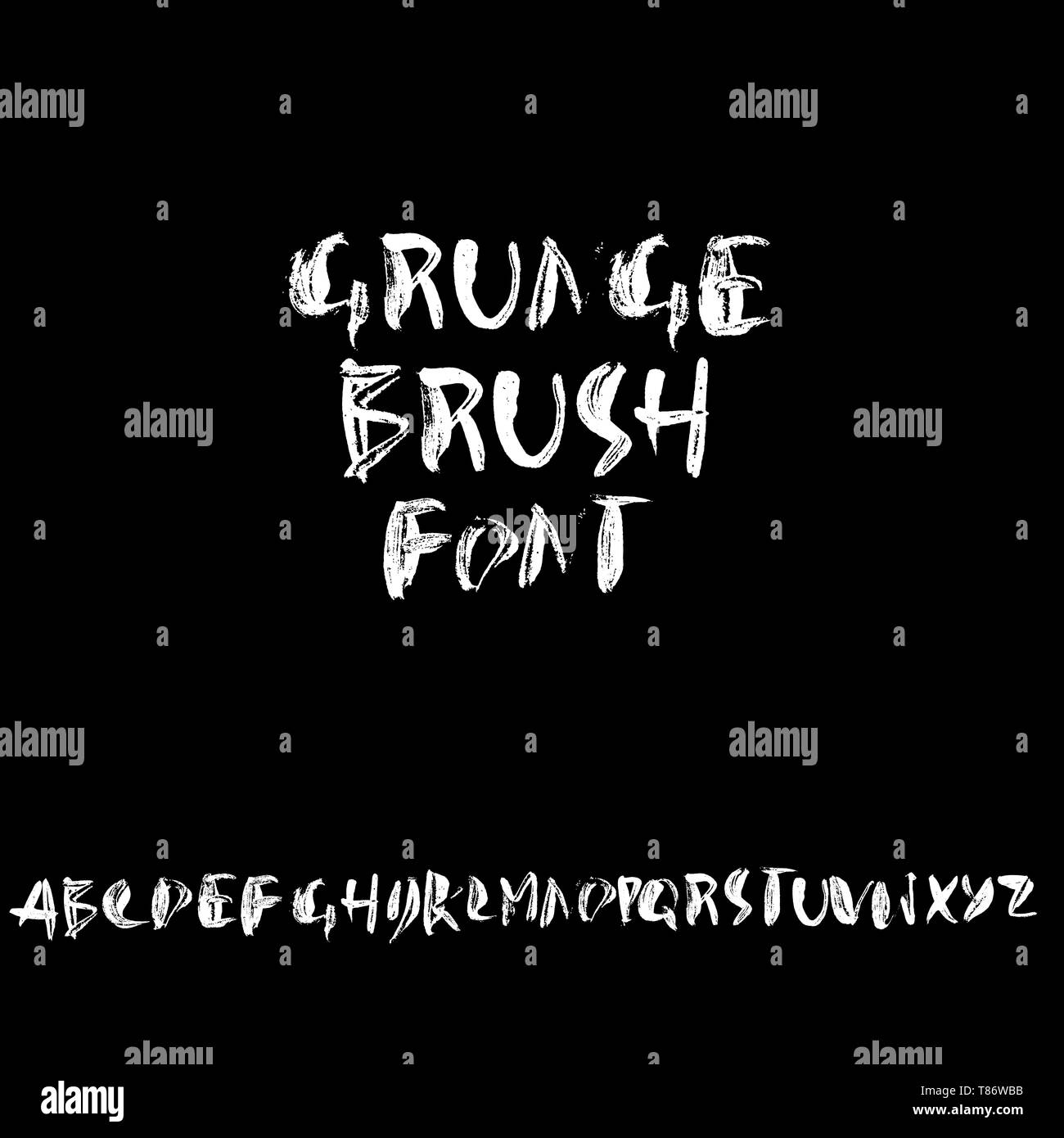 Hand drawn dry brush lettering. Grunge style alphabet. Handwritten font ...