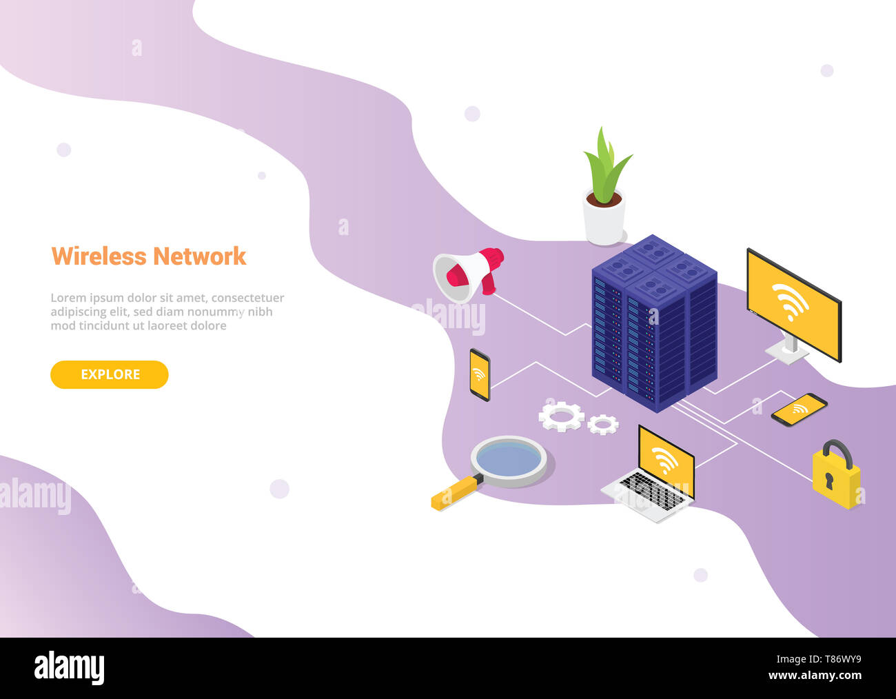 wireless network concept with various device technology for website ...