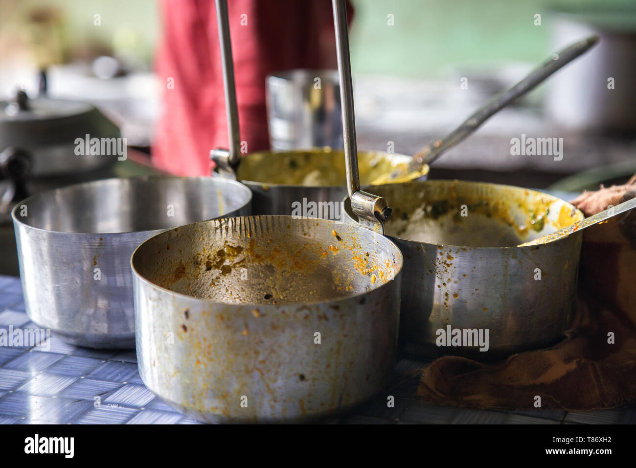 Dirty empty Dishes on Table after Meal in restaurant Stock Photo - Alamy