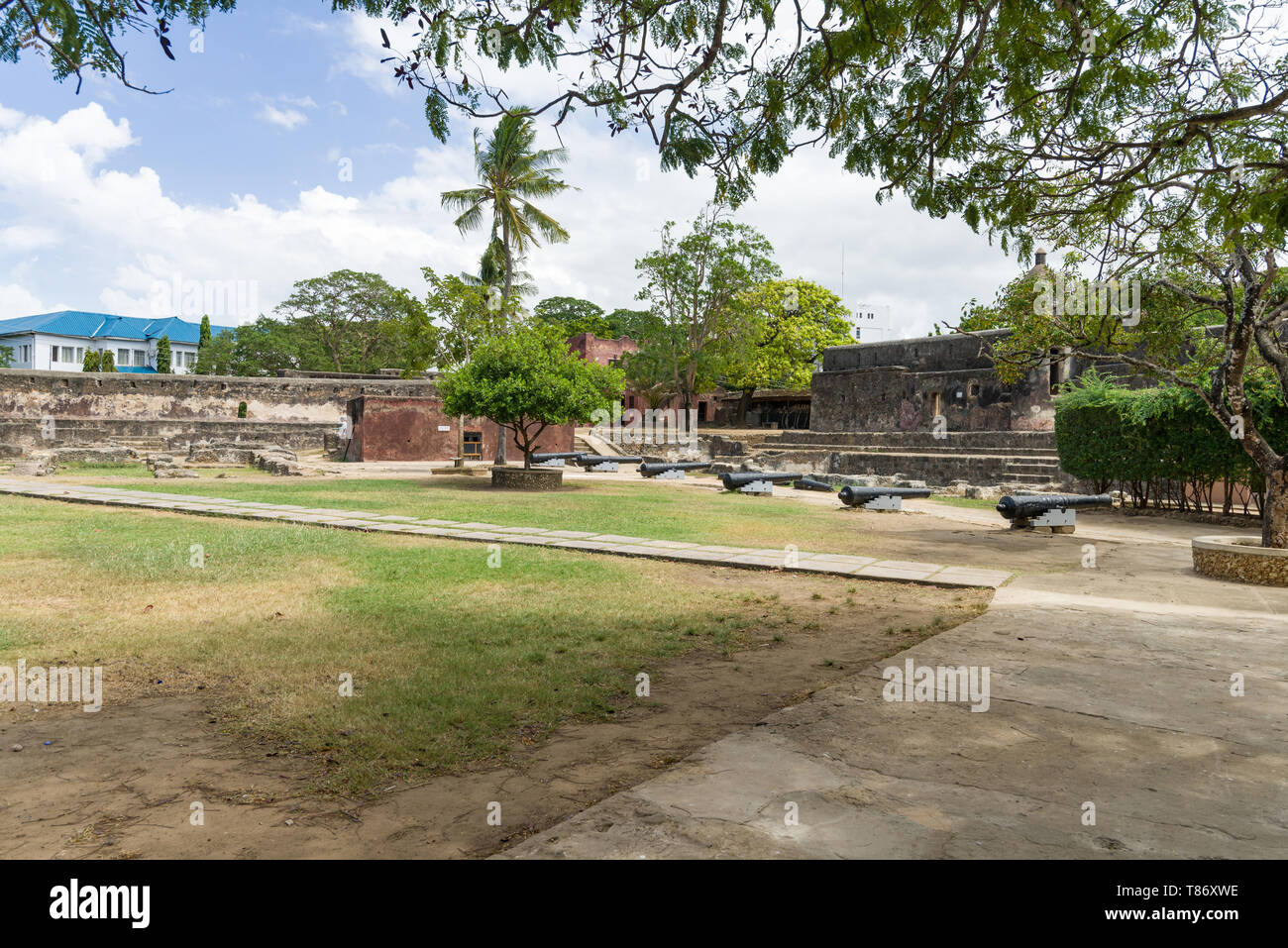 The interior courtyard of Fort Jesus, a 16th century Portuguese coastal ...