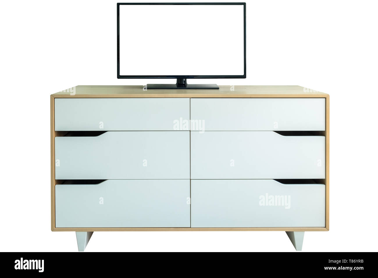 Blank flat screen tv on white closet drawers,isolated on white ...