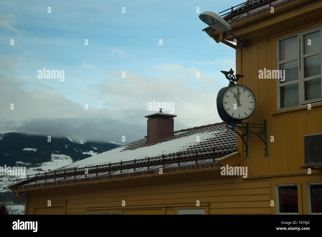 Southern Norway, clock on railway station platform between Oslo and ...
