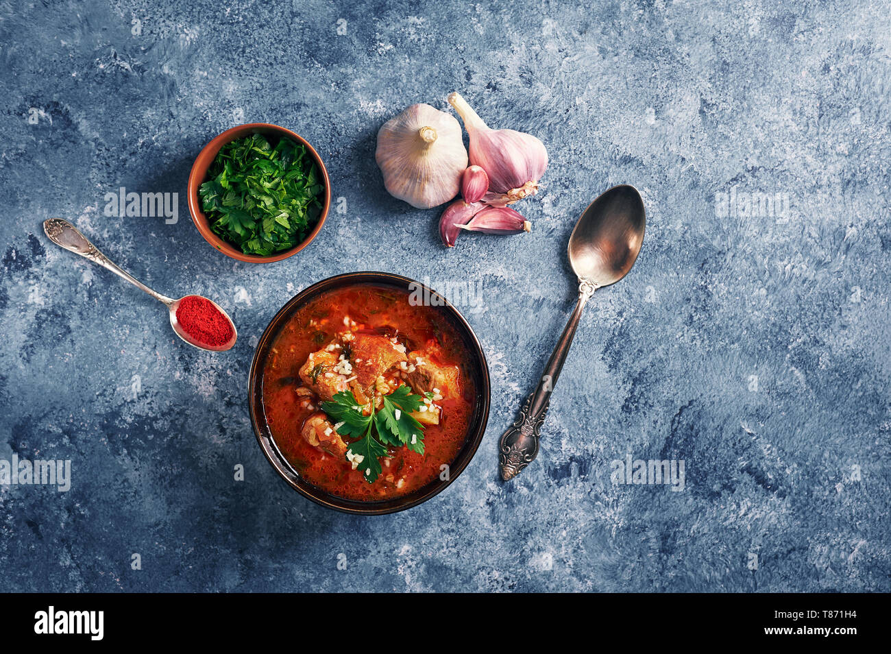 Kharcho soup - national Georgian cuisine dish with beef, rice, garlic ...