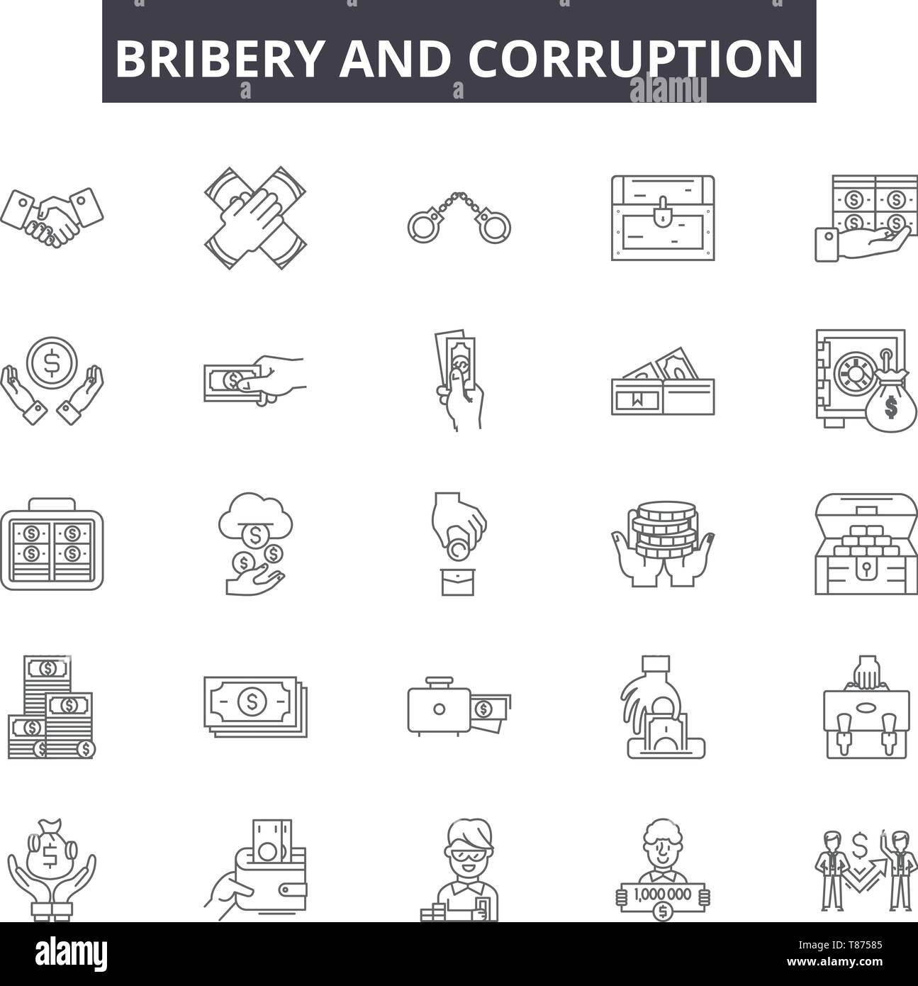 Bribery and corruption line icons, signs, vector set, outline concept, linear illustration Stock ...