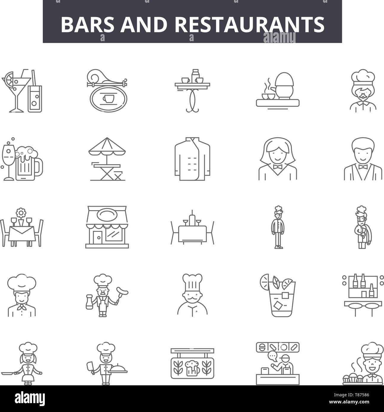 Bars and restaurants line icons, signs, vector set, outline concept ...