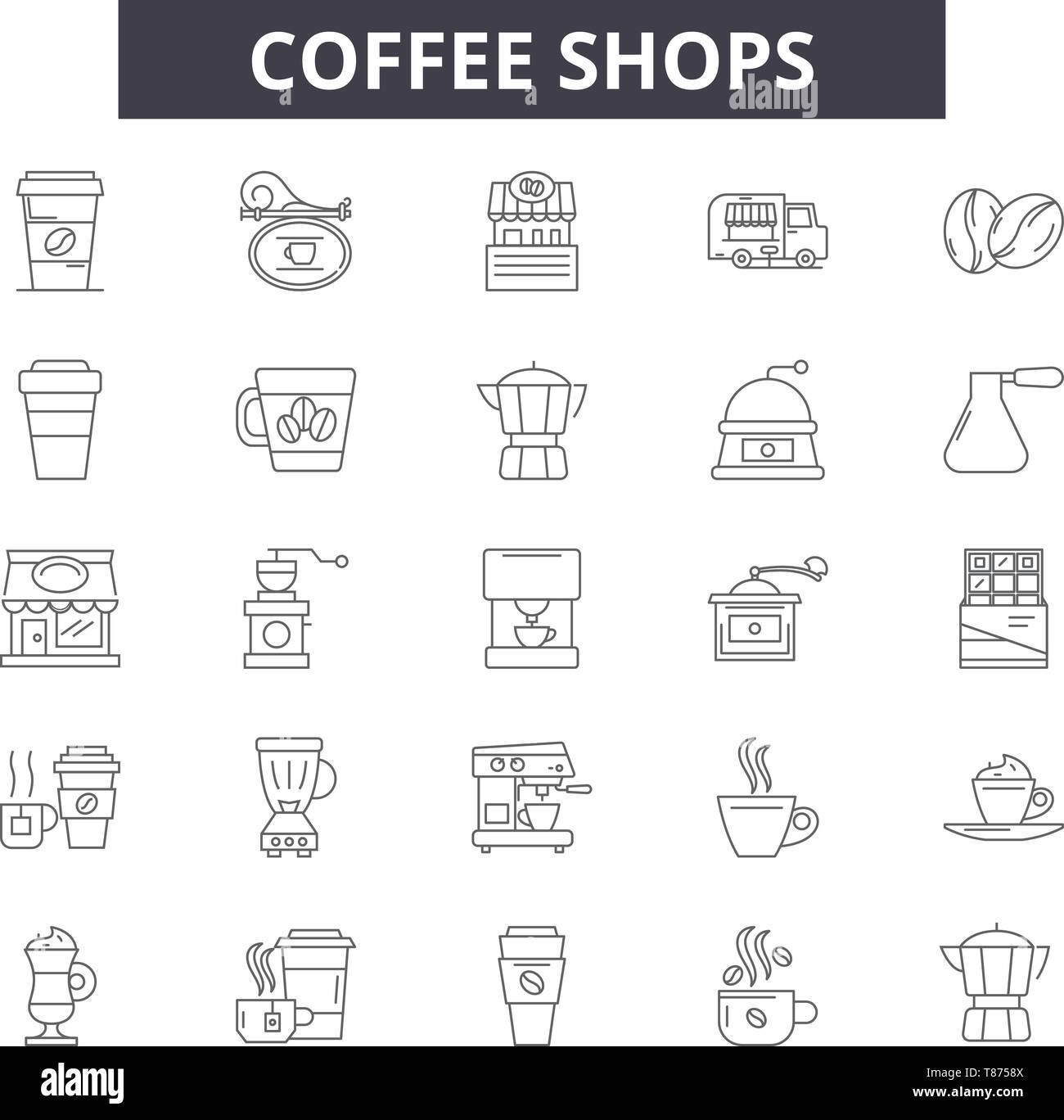 Coffee shops line icons, signs, vector set, outline concept, linear ...