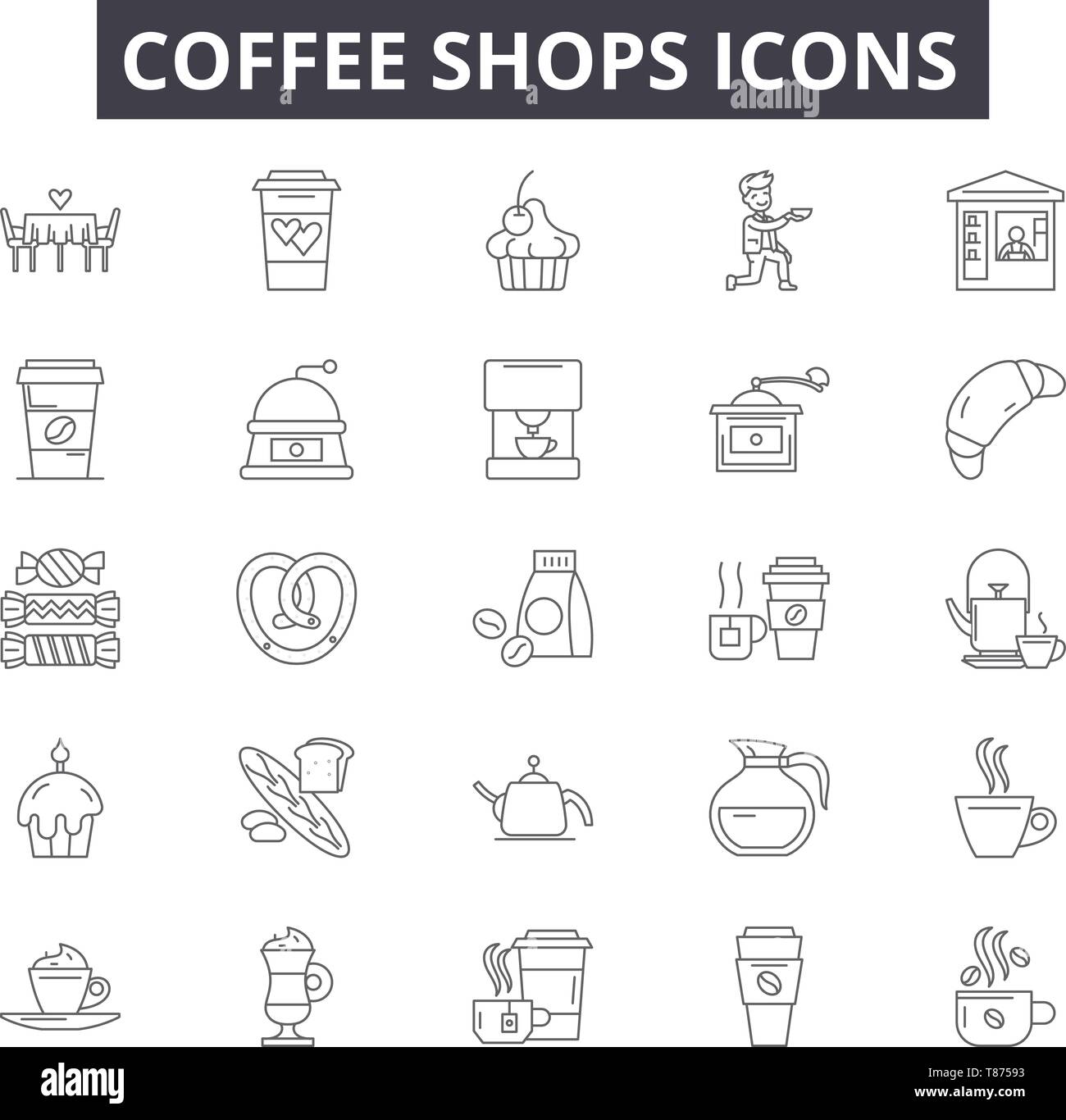 Coffee store line icons, signs, vector set, outline concept, linear ...