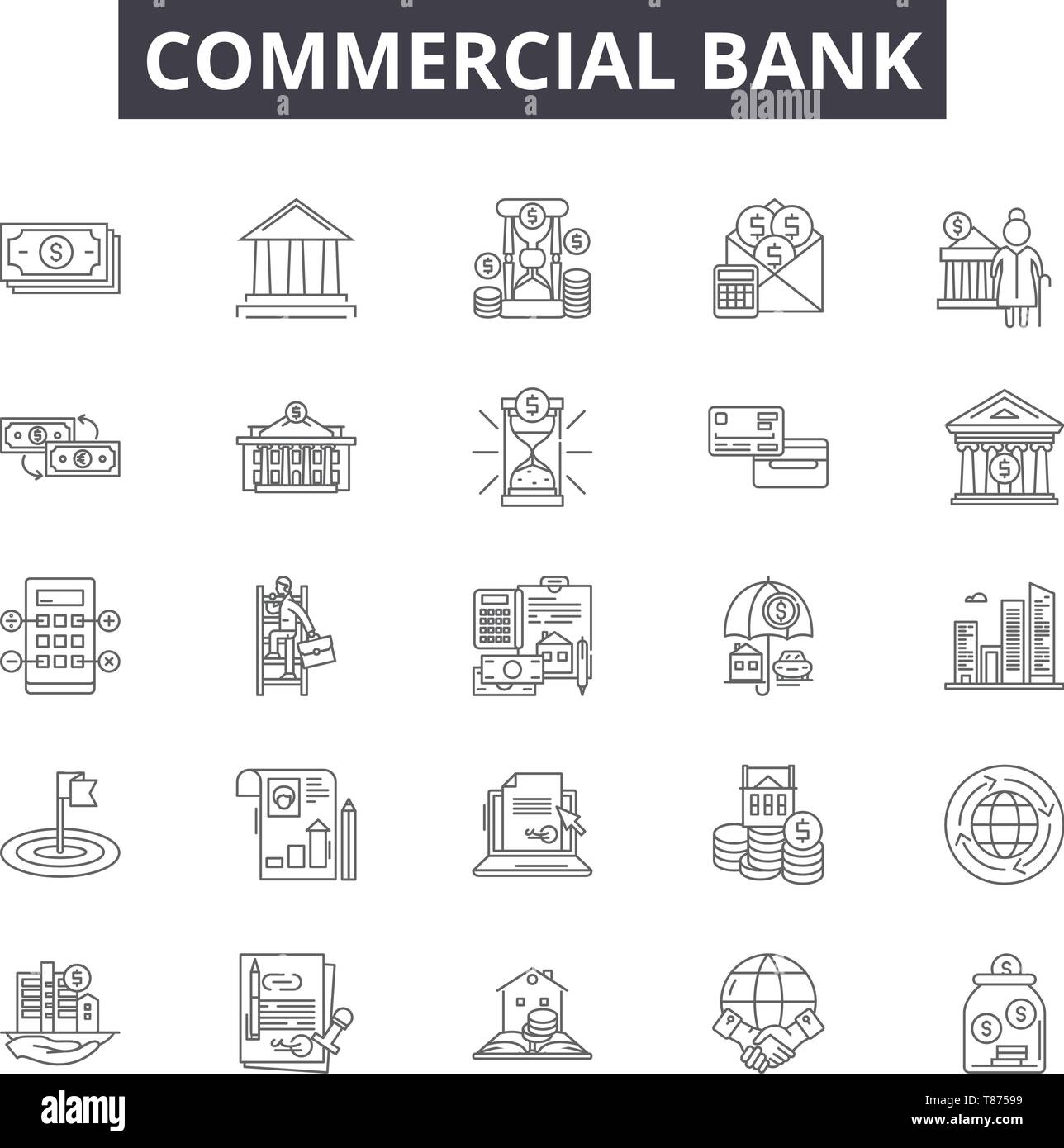 Commercial bank line icons, signs, vector set, outline concept, linear ...