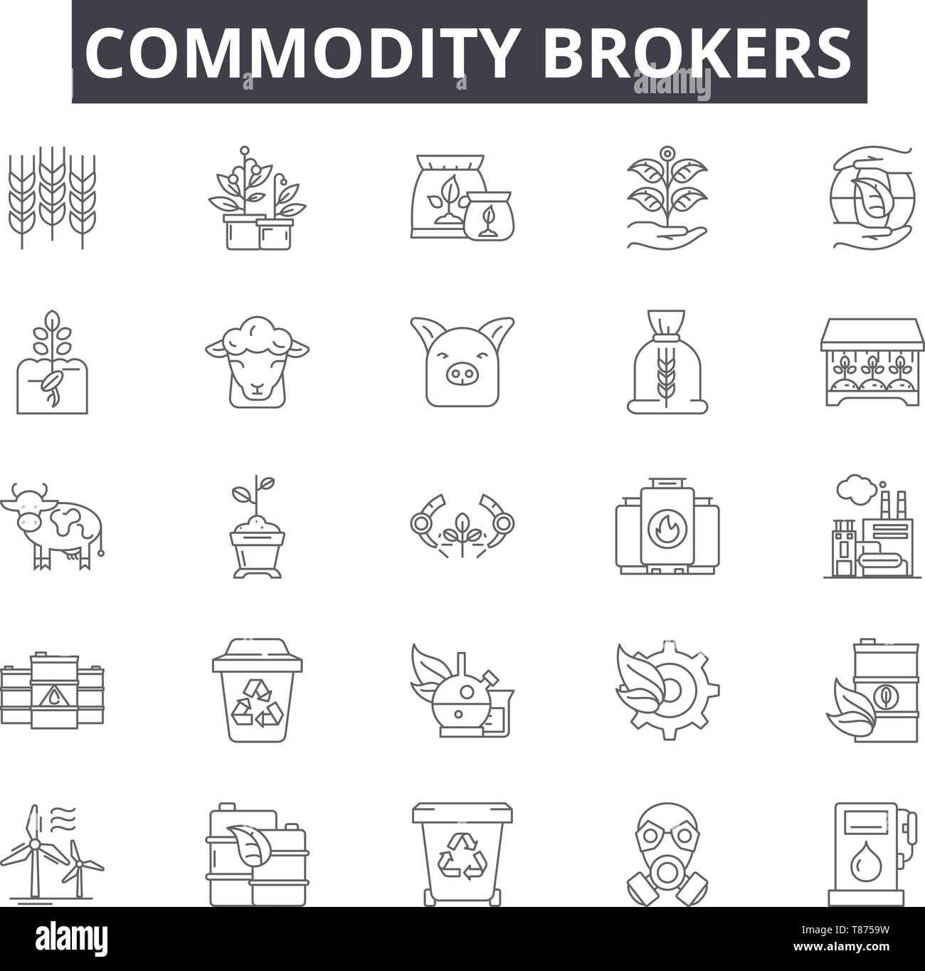 Commodity brokers line icons, signs, vector set, outline concept ...