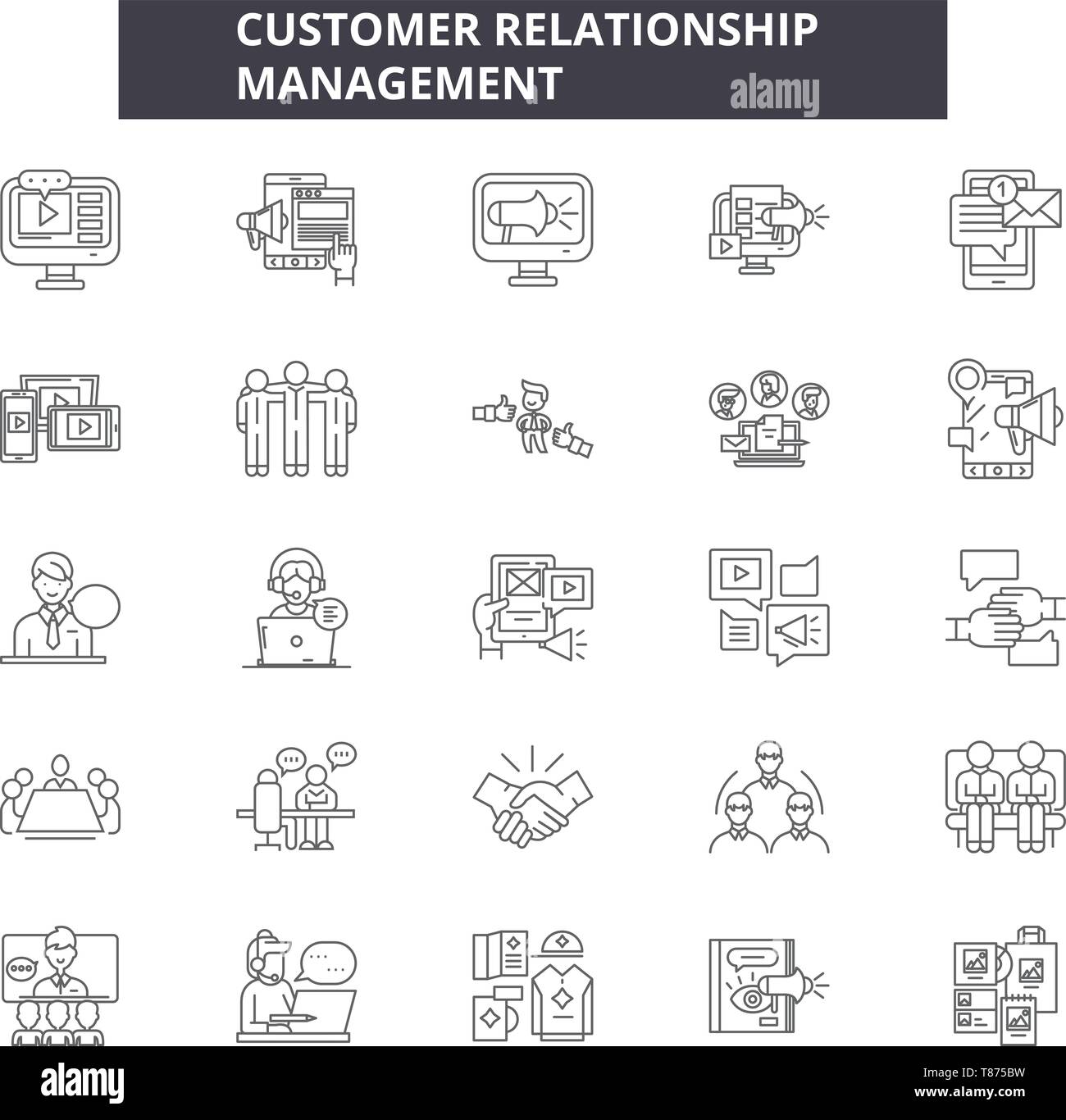 Customer relationship management line icons, signs, vector set, outline ...