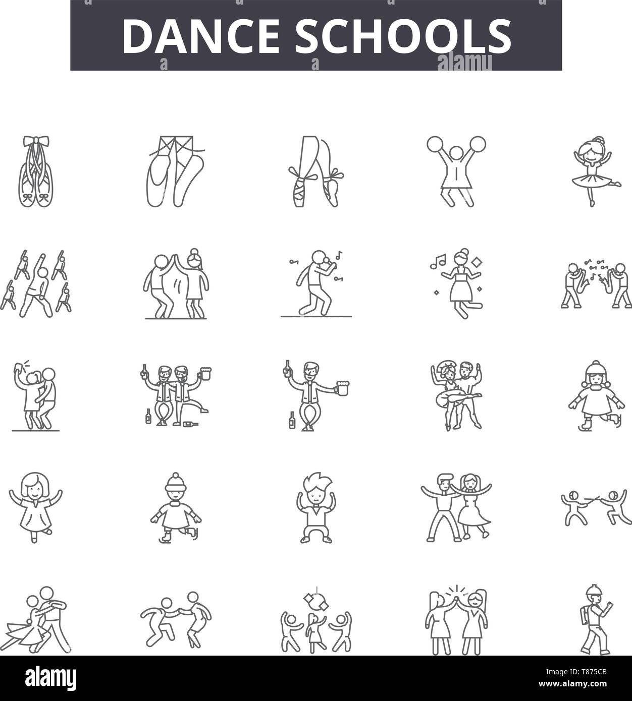 Dance schools line icons, signs, vector set, outline concept, linear ...