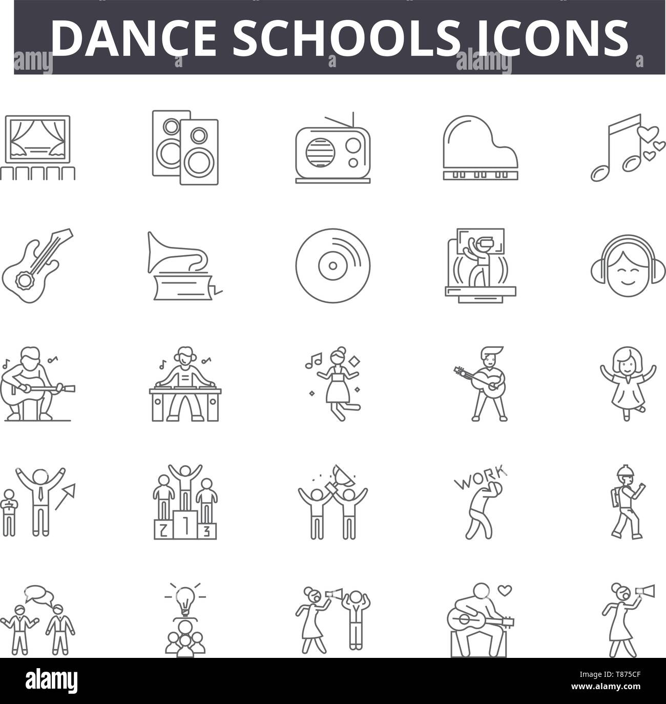 Dance schools concept line icons, signs, vector set, outline concept ...