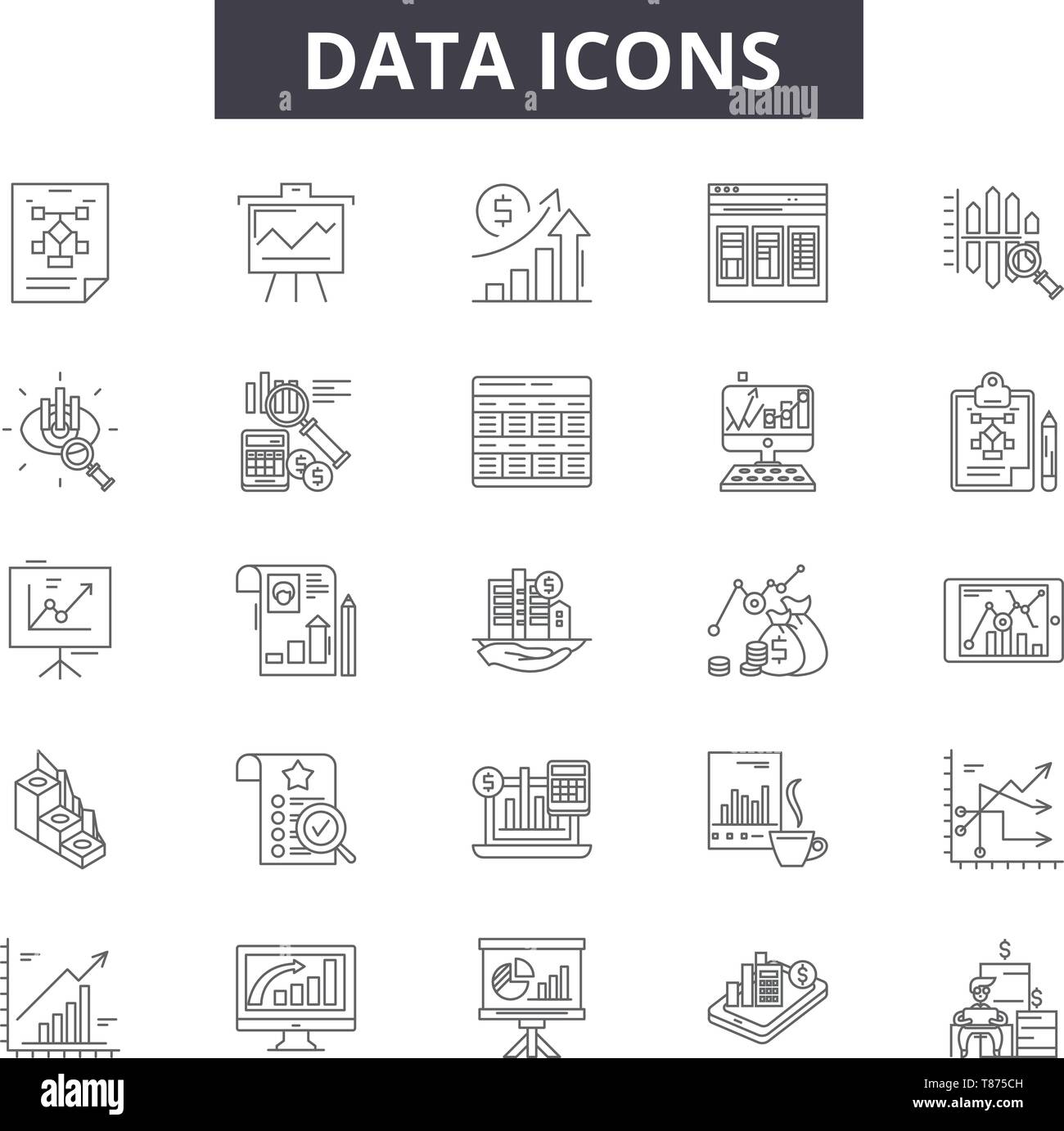 Data Concept Line Icons Signs Vector Set Outline Concept Linear Illustration Stock Vector