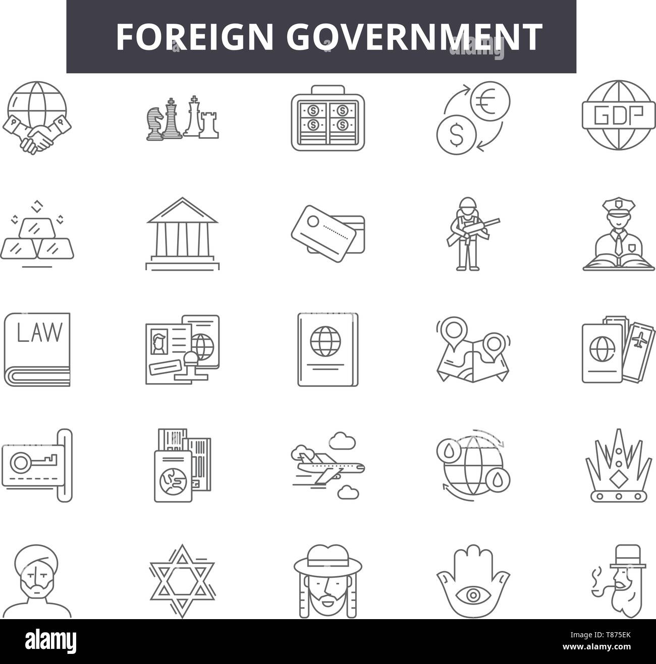 Foreign government line icons, signs, vector set, outline concept ...