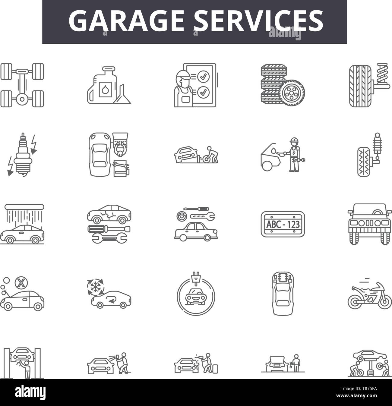 Garage services line icons, signs, vector set, outline concept, linear ...